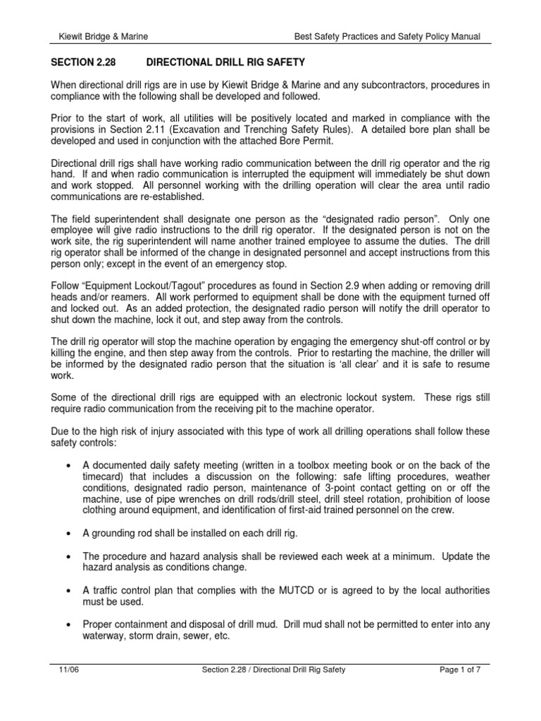 Directional Drill Safety | PDF | Leak | Drilling Rig