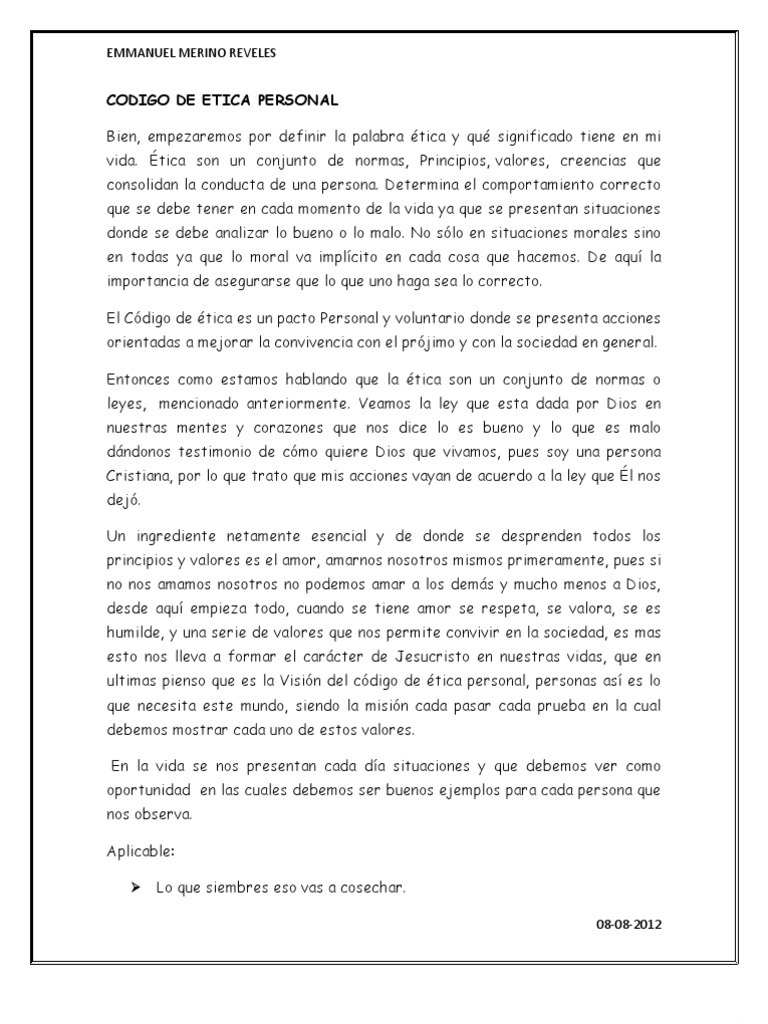 Codigo de Etica Personal | PDF | Moralidad | Amor