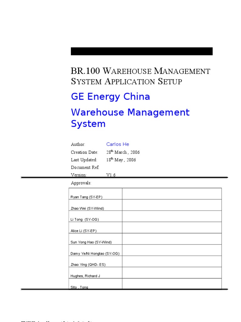 BR100 Warehouse Management System Application Setup V1.6 | PDF | Inventory | Warehouse