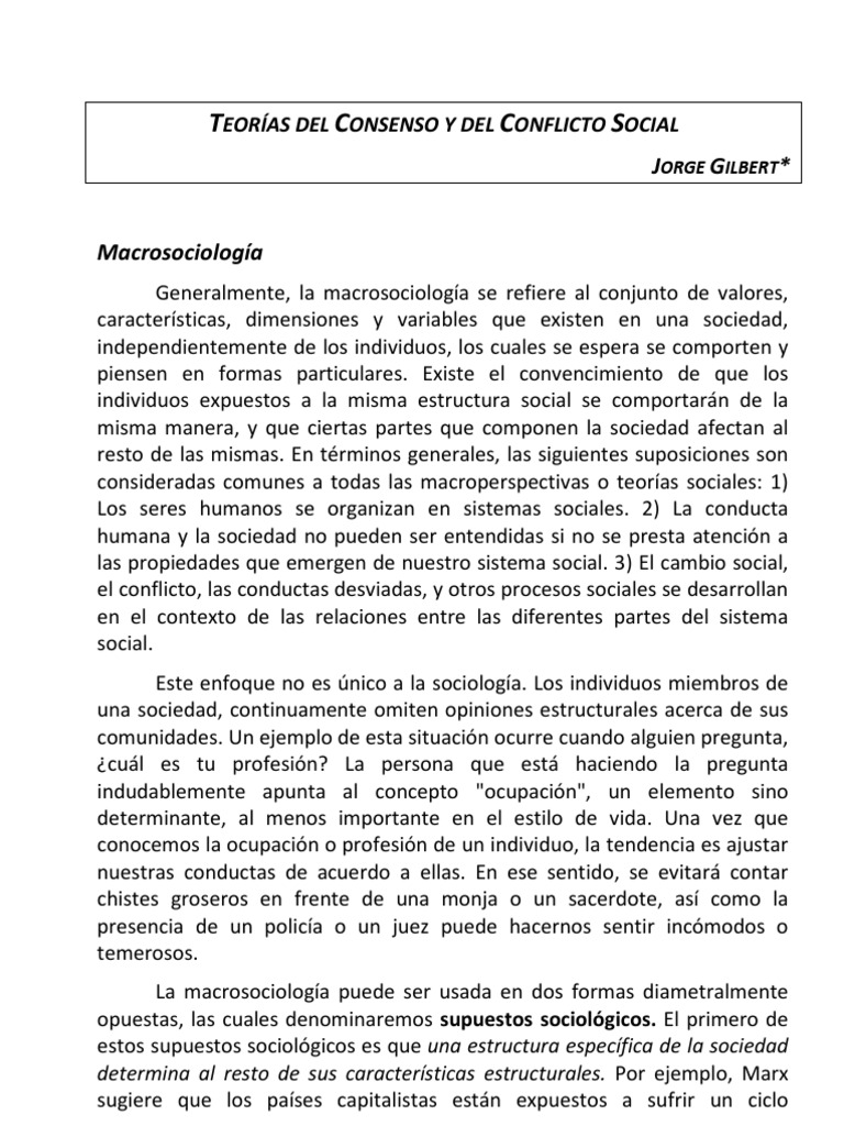Teorías Del Consenso y El Conflicto Social. J. Gilbert | PDF ...