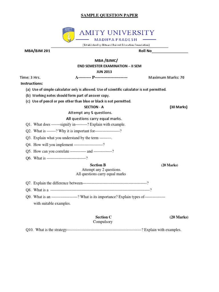 MBA End Semester Exam Question Paper | PDF | Teaching Methods & Materials