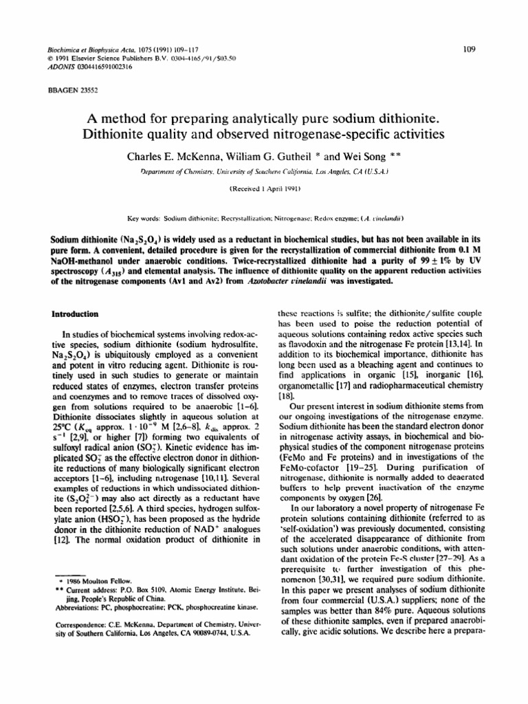 A Method For Preparing Analytically Pure Sodium Dithionite | PDF ...