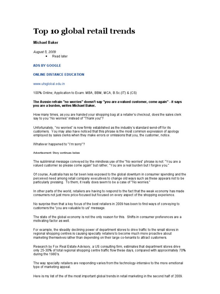 Top 10 Global Retail Trends: Michael Baker | PDF | Retail | Supermarket