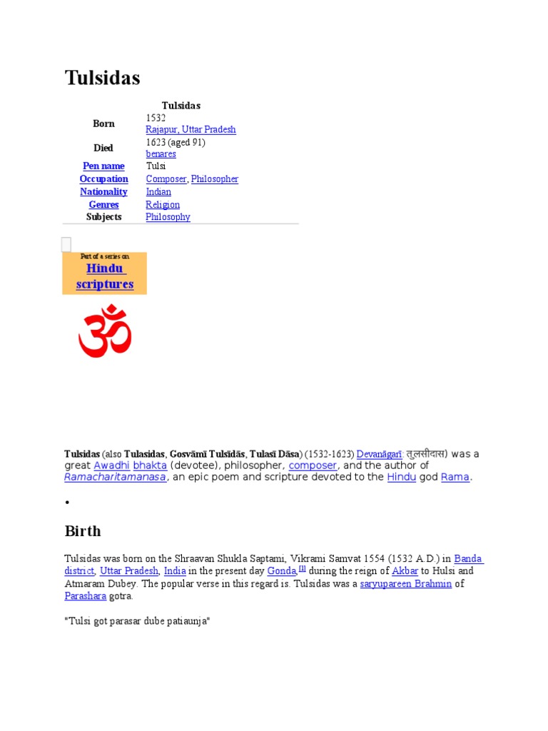 Tulsidas | PDF | Indian Religions | Hindu Literature