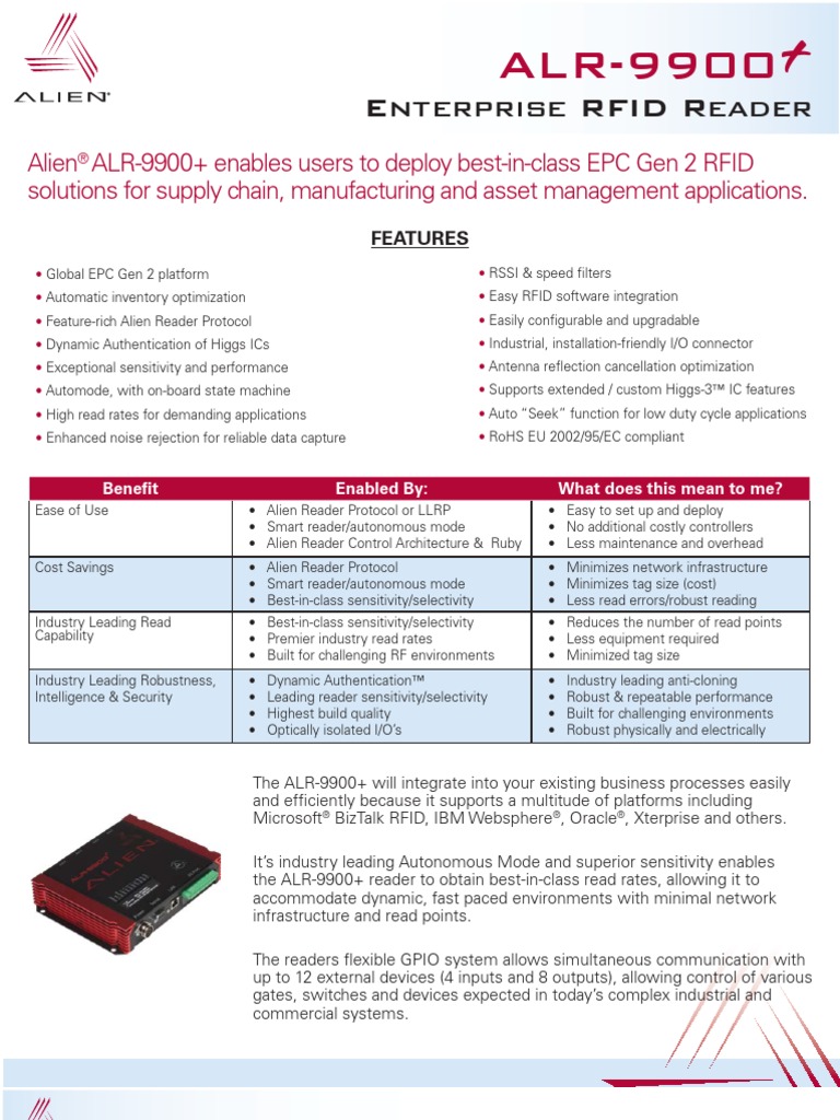 Alien Technology ALR 9900 Enterprise RFID Reader | PDF | Radio ...
