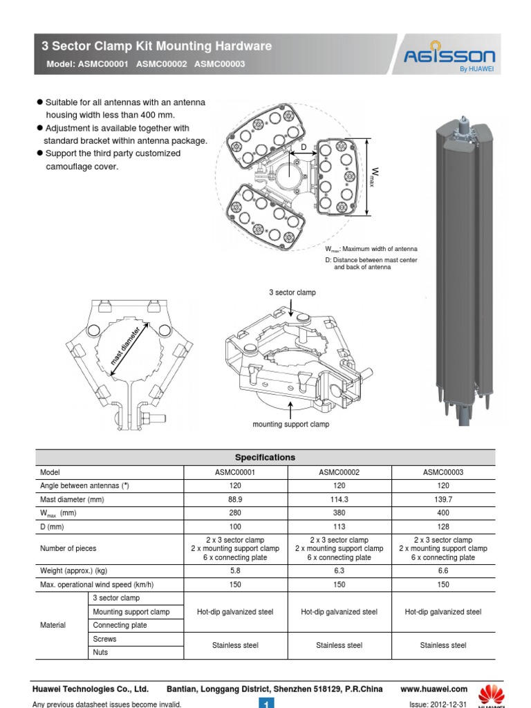Huawei 3 Sector Clamp Kit Specs | PDF | Technology & Engineering