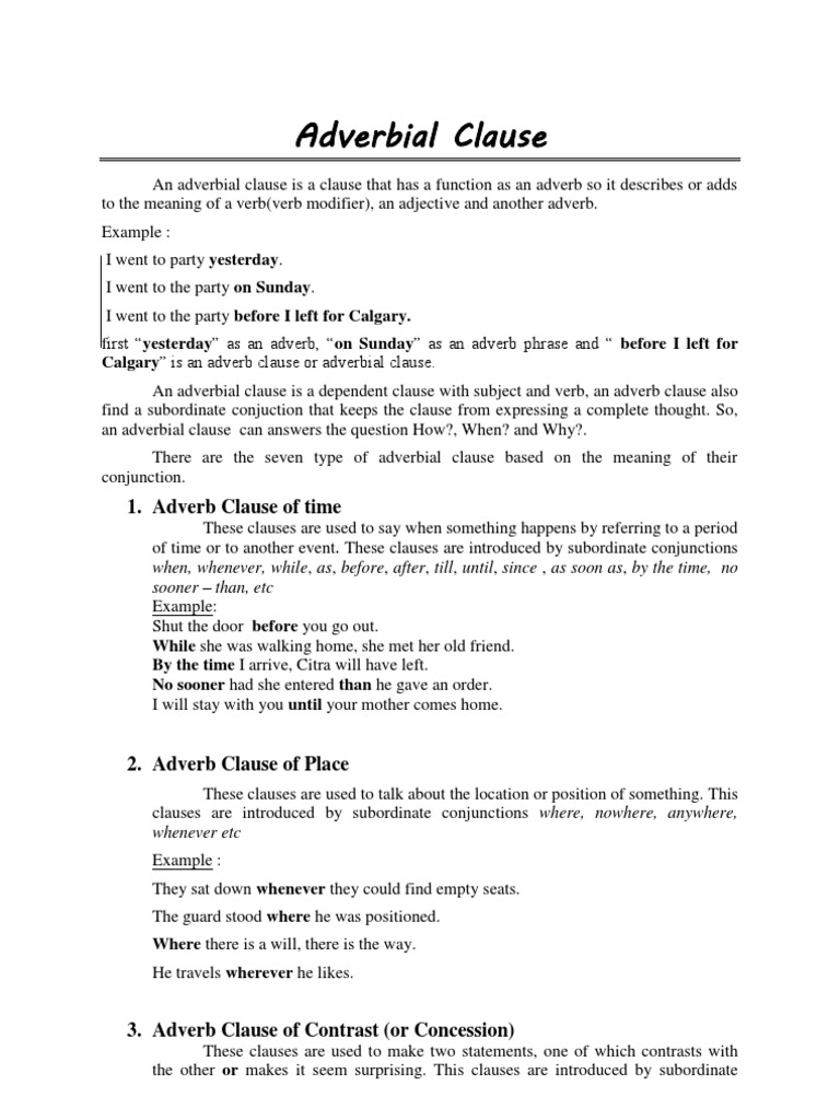A Comprehensive Explanation of Adverbial Clauses: Their Types ...