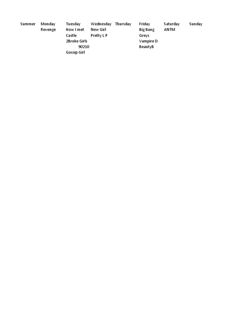 Weekly TV Show Schedule Guide | PDF