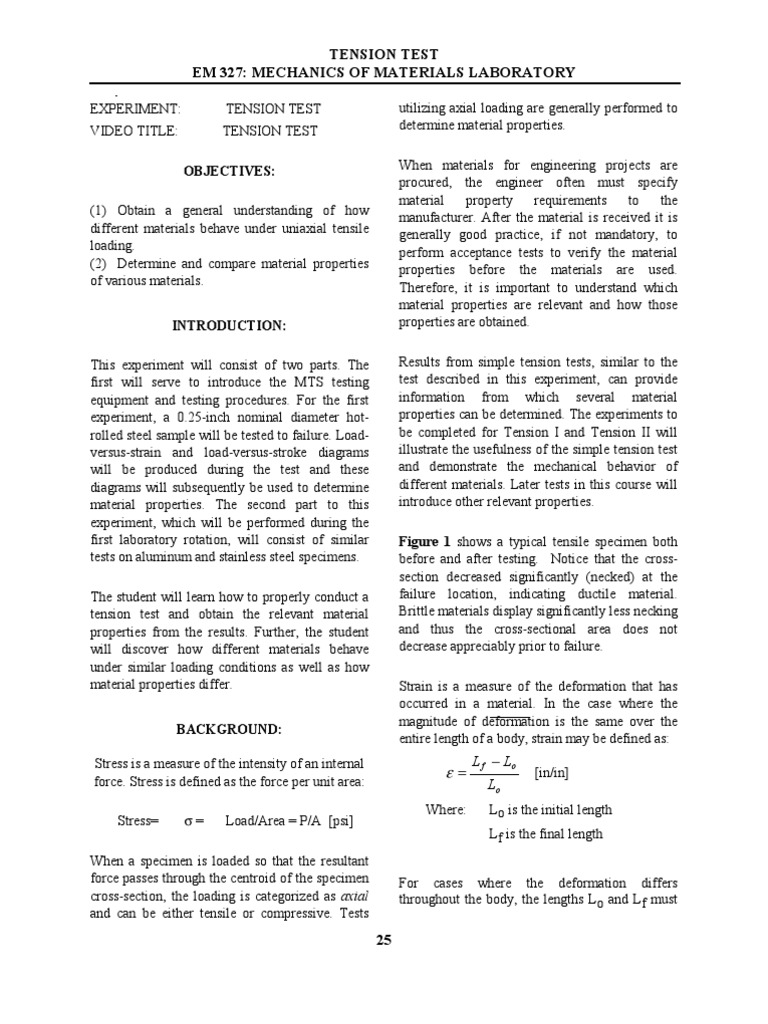 Tension Test Report | PDF | Strength Of Materials | Deformation ...