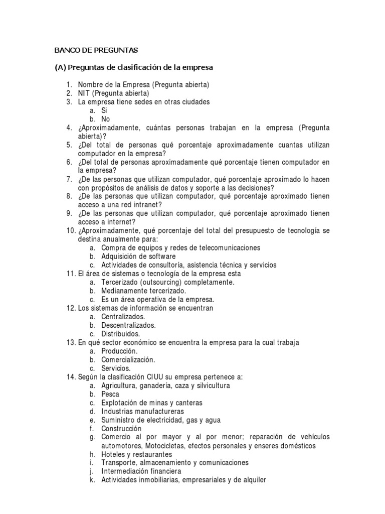 Preguntas para Empresa | PDF | Toma de decisiones | Recursos humanos