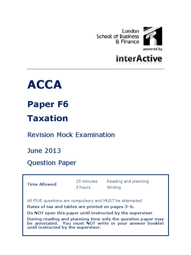 ACCA F6 Revision Mock June 2013 QUESTIONS Version 2 FINAL at 25 March ...
