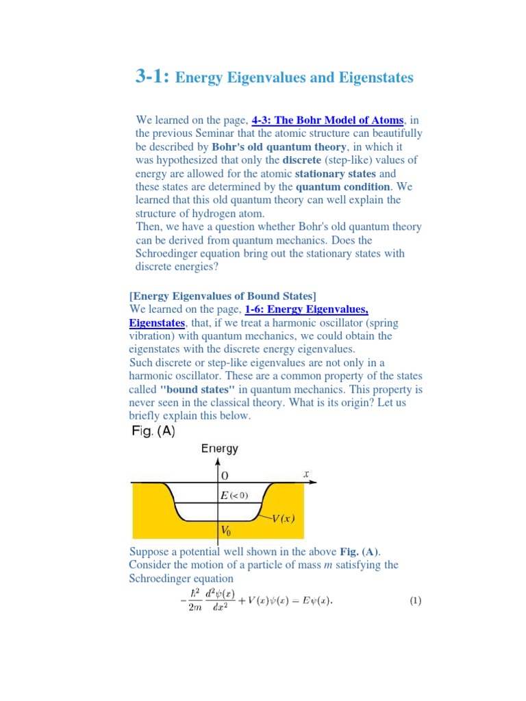 Energy Eigenvalues and Eigenstates | PDF | Wave Function | Quantum ...