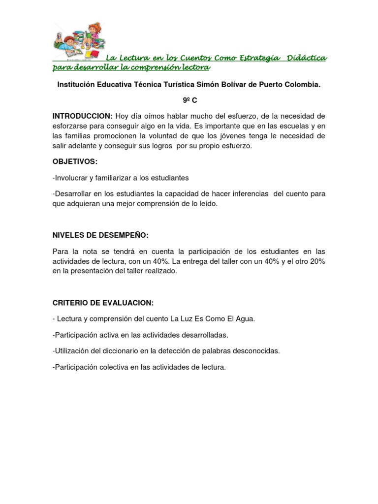 Taller #6 La Luz Es Como El Agua Corregido | PDF | Lectura (proceso ...