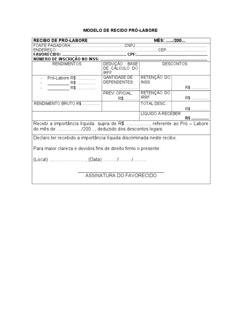 Modelo de Recibo Pro Labore | PDF