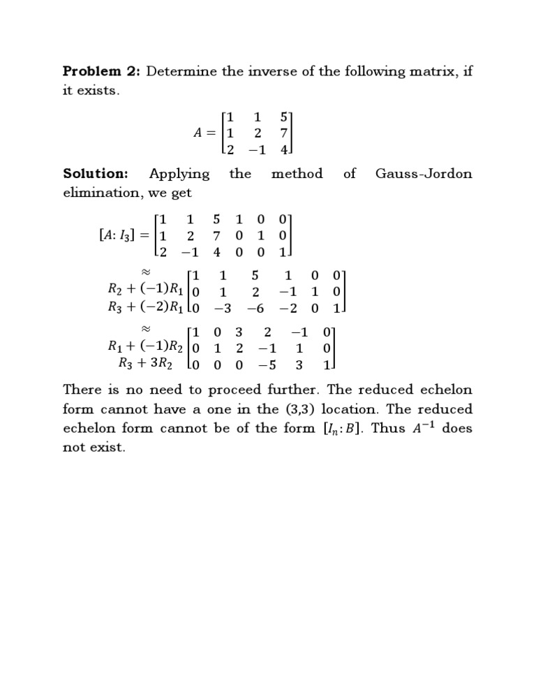 Matrix Inverse Non-Existence Proof | PDF