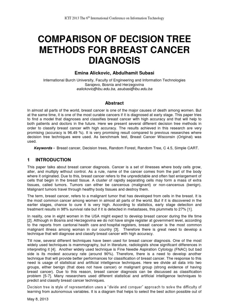 Comparison of Decision Tree Methods For Breast Cancer Diagnosis | PDF ...