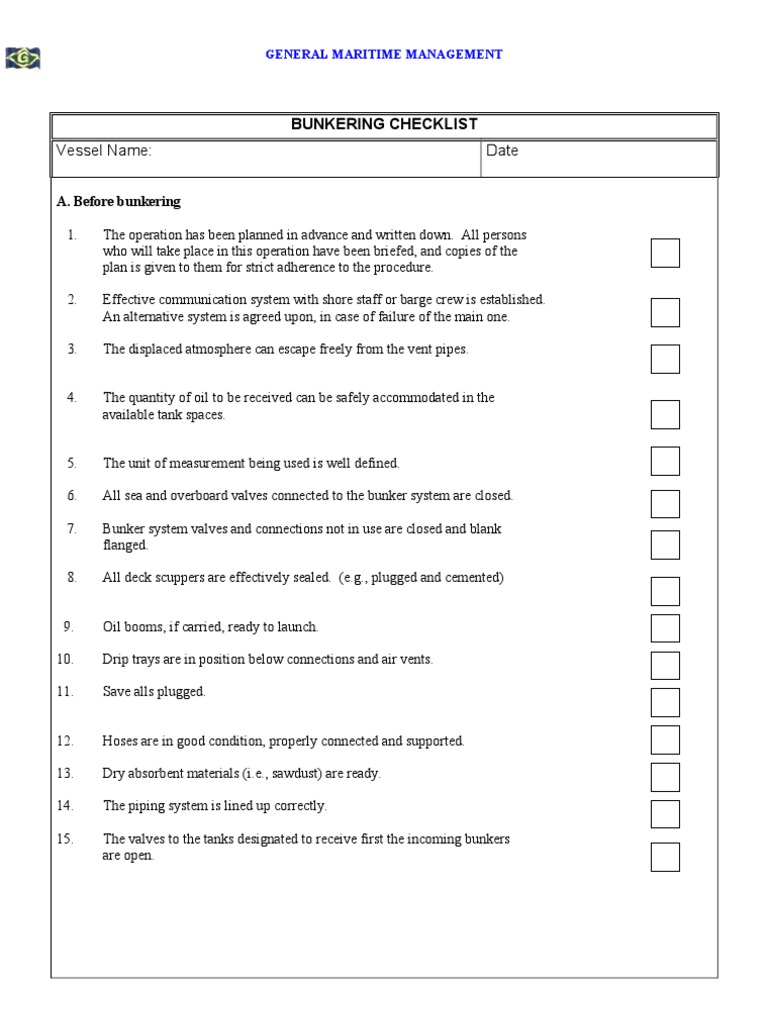 OP146 Bunkering Checklist | Download Free PDF | Fuel Oil | Valve