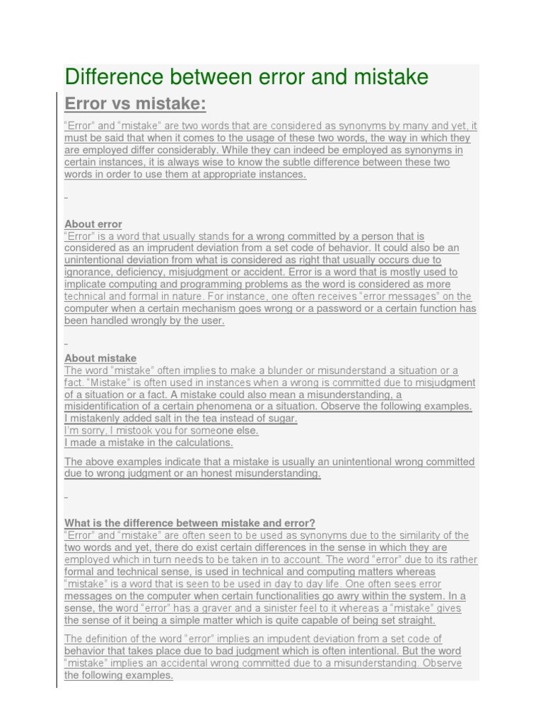Error vs. Mistake Explained | PDF | Error | Cognitive Science