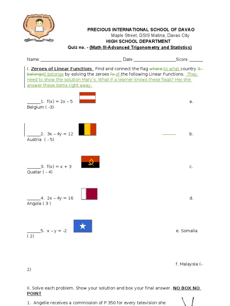 Math III: Trigonometry & Stats Quiz | PDF