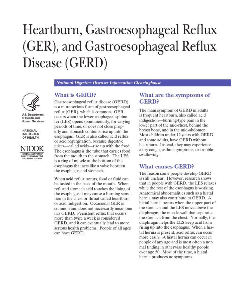 Heartburn, Gastroesophageal Reflux (GER), and Gastroesophageal Reflux ...