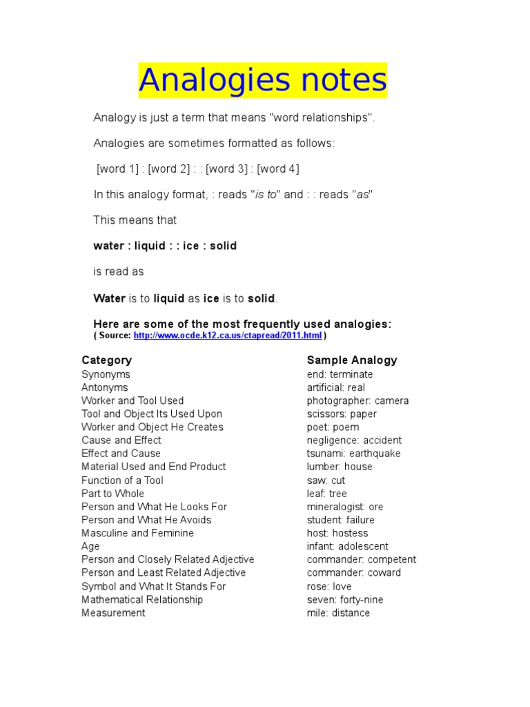 Analogies Notes | PDF