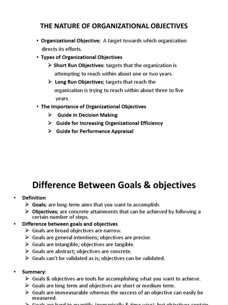 Chapter 3 - Organizational Objectives - Students | PDF | Goal | Employment