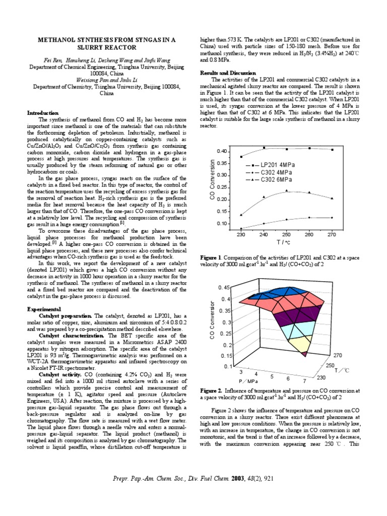 Methanol Synthesis via Slurry Reactor | PDF | Physical Sciences | Gases