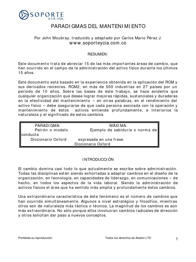 Paradigmas de Mantenimiento | PDF | Toma de decisiones | Calidad ...