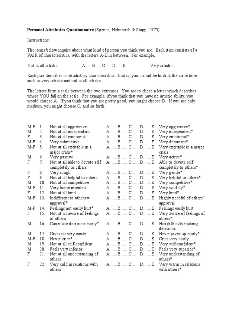 Personal Attributes Questionnaire Overview | PDF | Action (Philosophy ...