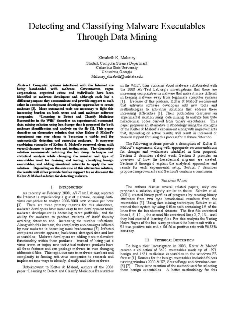Detecting and Classifying Malware Executables Through Data Mining | PDF | Malware | Antivirus ...