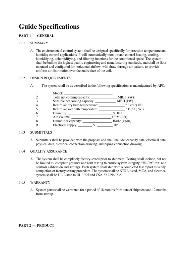 Precision HVAC System Specs | PDF | Hvac | Air Conditioning
