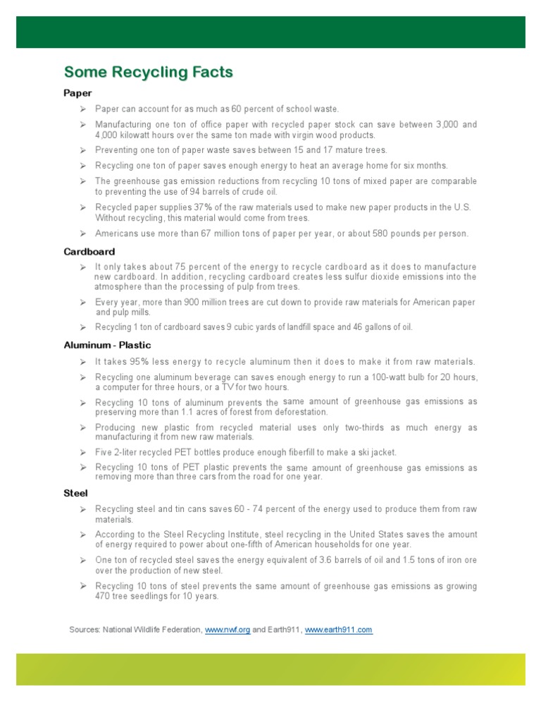 Recycling Facts | PDF | Recycling | Paper