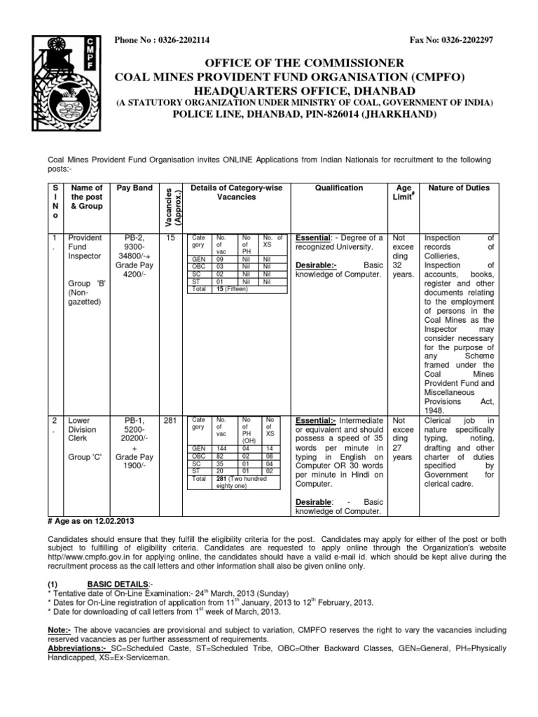 Coal Mines Provident Fund CMPFO-ADVR 12.02.2013 | PDF | Test ...