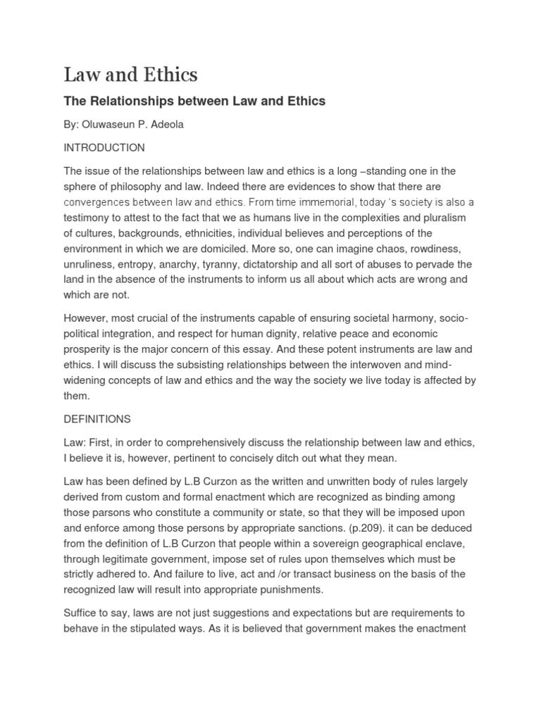 The Relationships Between Law and Ethics | PDF | Discrimination ...