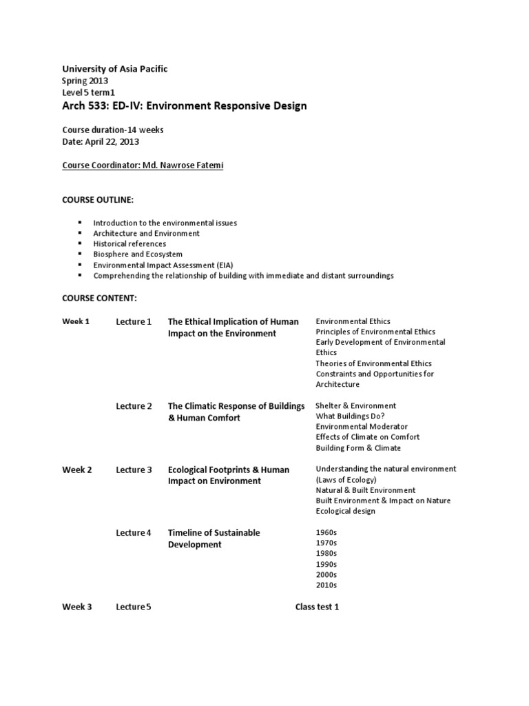 Arch 533: ED-IV: Environment Responsive Design: University of Asia ...