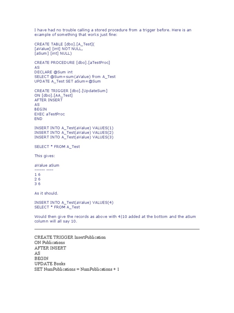 Calling Stored Procedures in Triggers | PDF