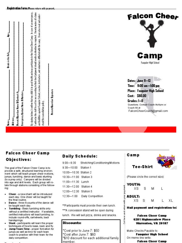 Fauquier Summer Cheer Camp Registration Form | PDF | Cheerleading | Camping
