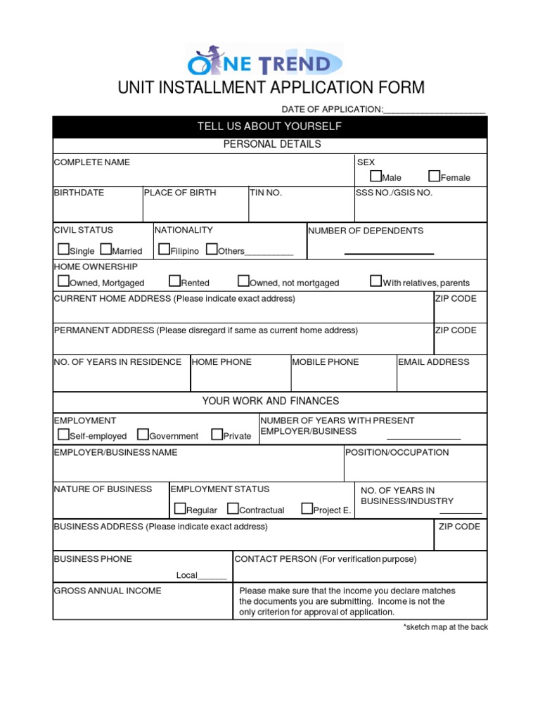 Unit Installment Application Form | PDF | Business | Government