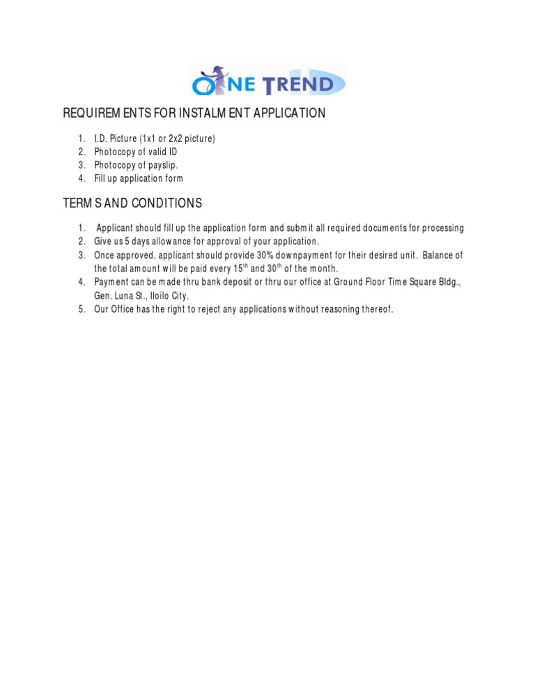 Instalment Application Requirements Guide | PDF | Finance & Money ...