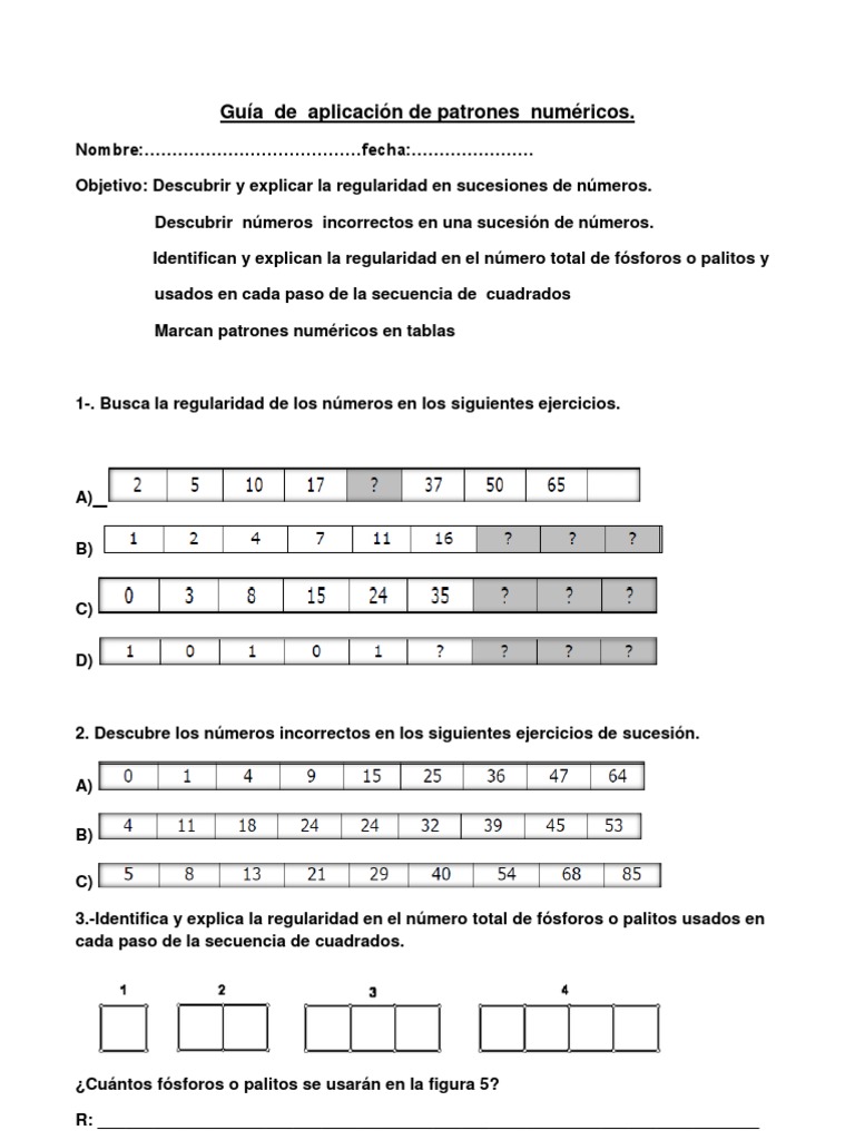 Guía de aplicación de patrones numéricos | Matemáticas | Ciencia y ...