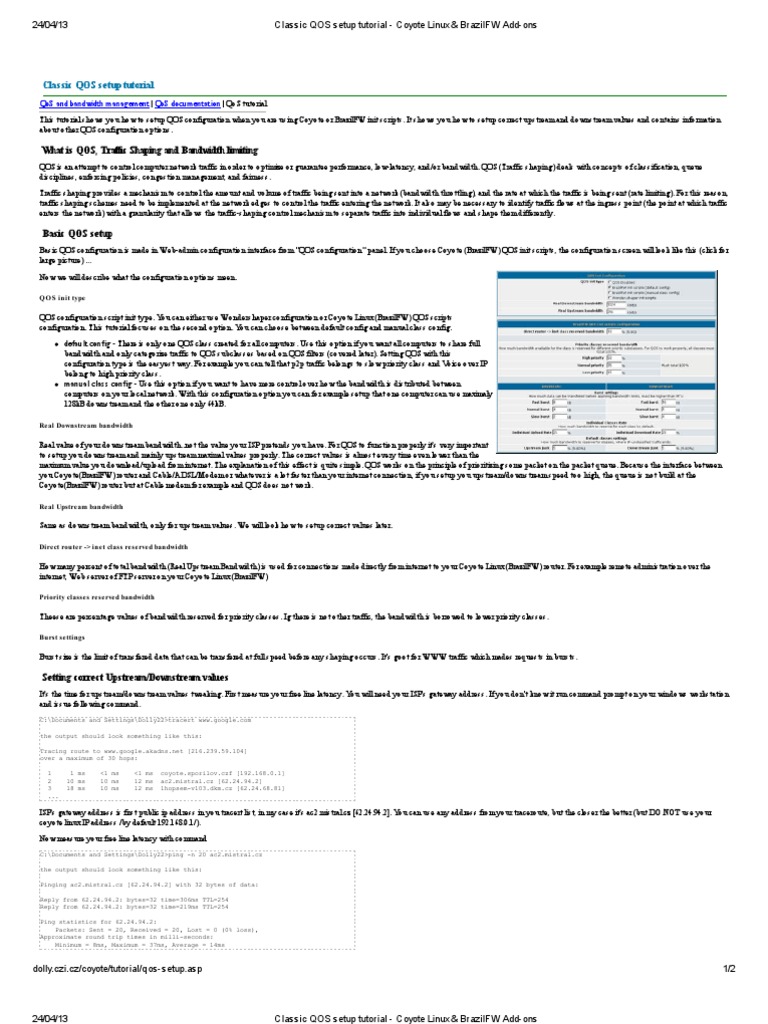 Classic QOS Setup Tutorial - Coyote Linux & BrazilFW Add-Ons | Download Free PDF | Quality Of ...