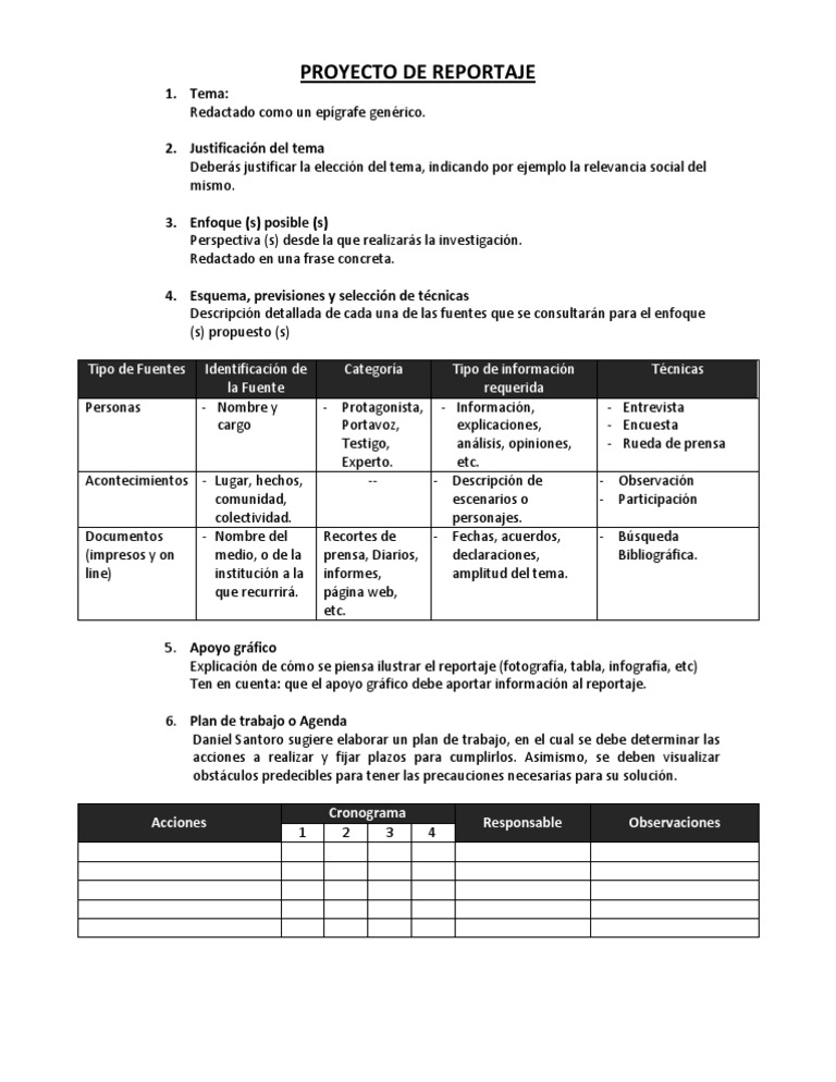 Esquema Proyecto de Reportaje | PDF