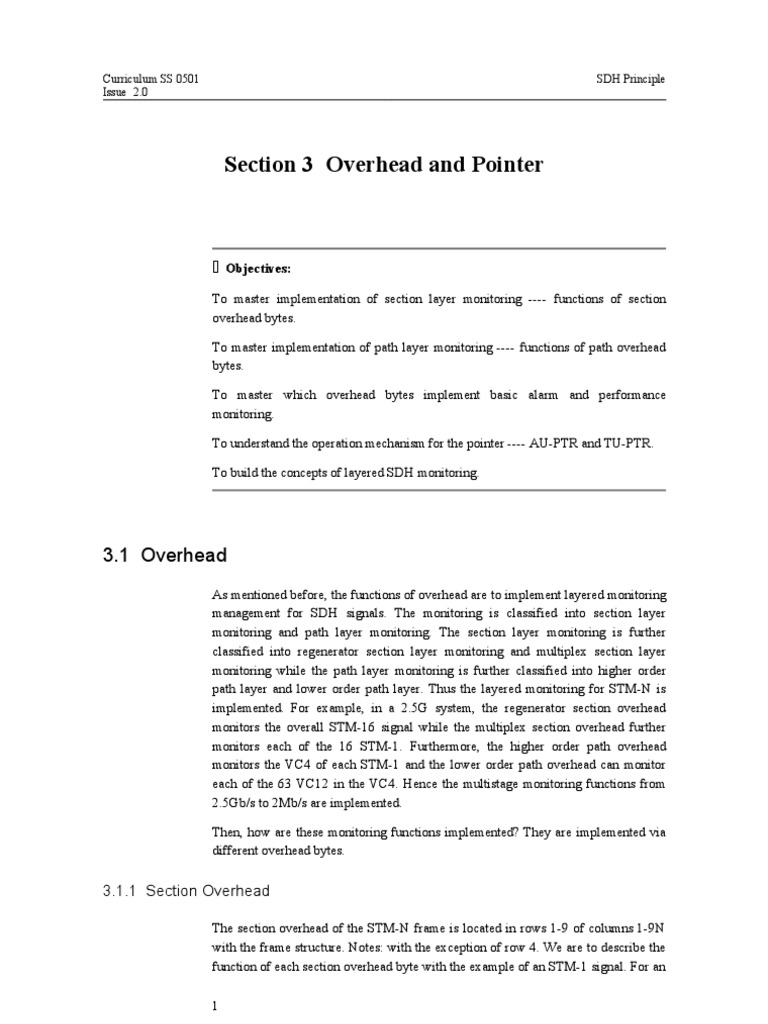 SDH Overhead and Pointer | PDF | Data Transmission | Computer Network