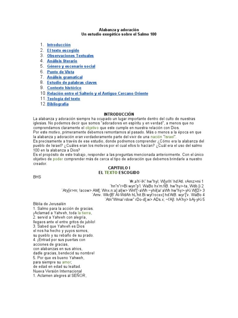 Alabanza y Adoración Estudio Del Salmo 100 | PDF | Salmos | Septuaginta