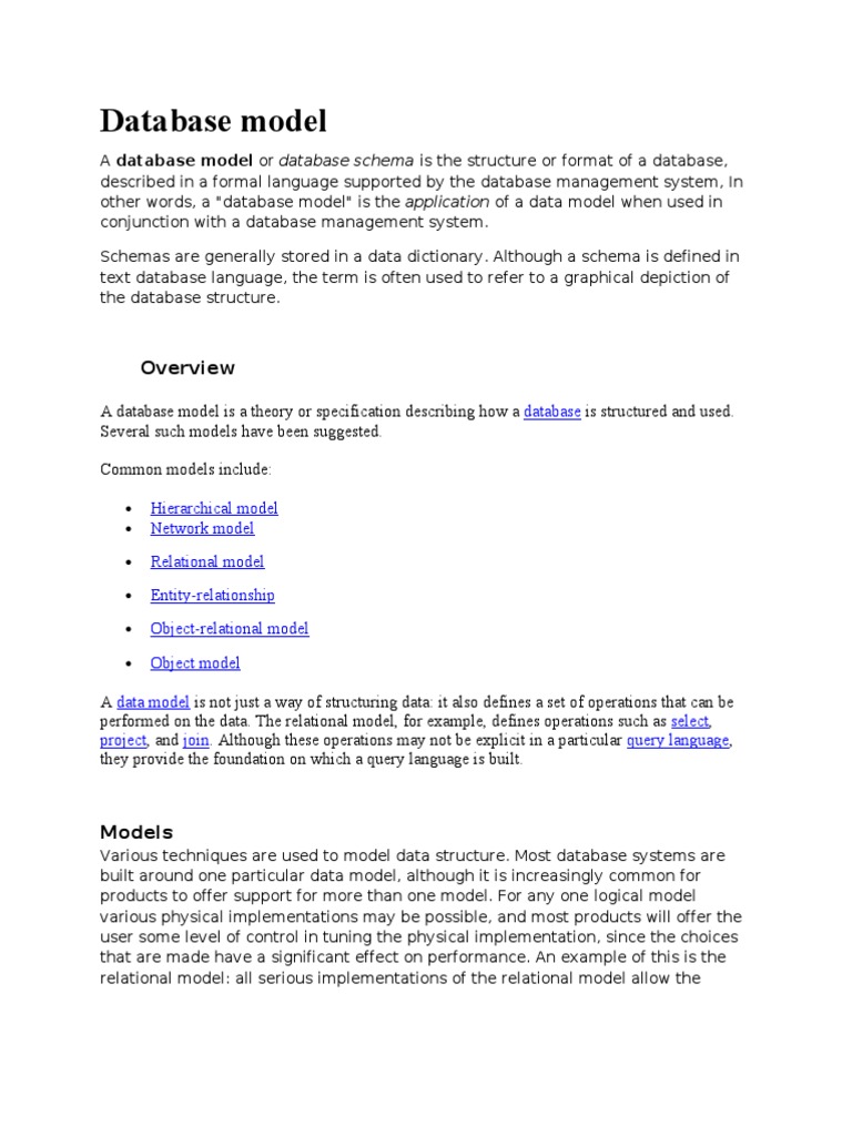 Database Models | PDF | Relational Database | Relational Model