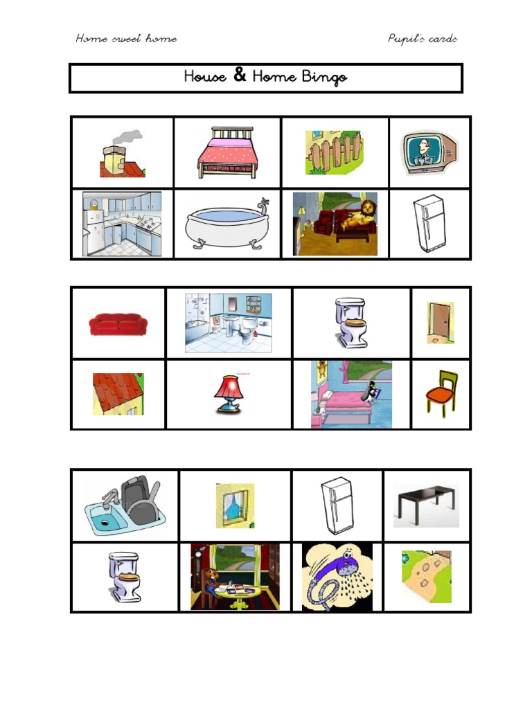 House & Home Bingo: Home Sweet Home Pupil's Cards | PDF