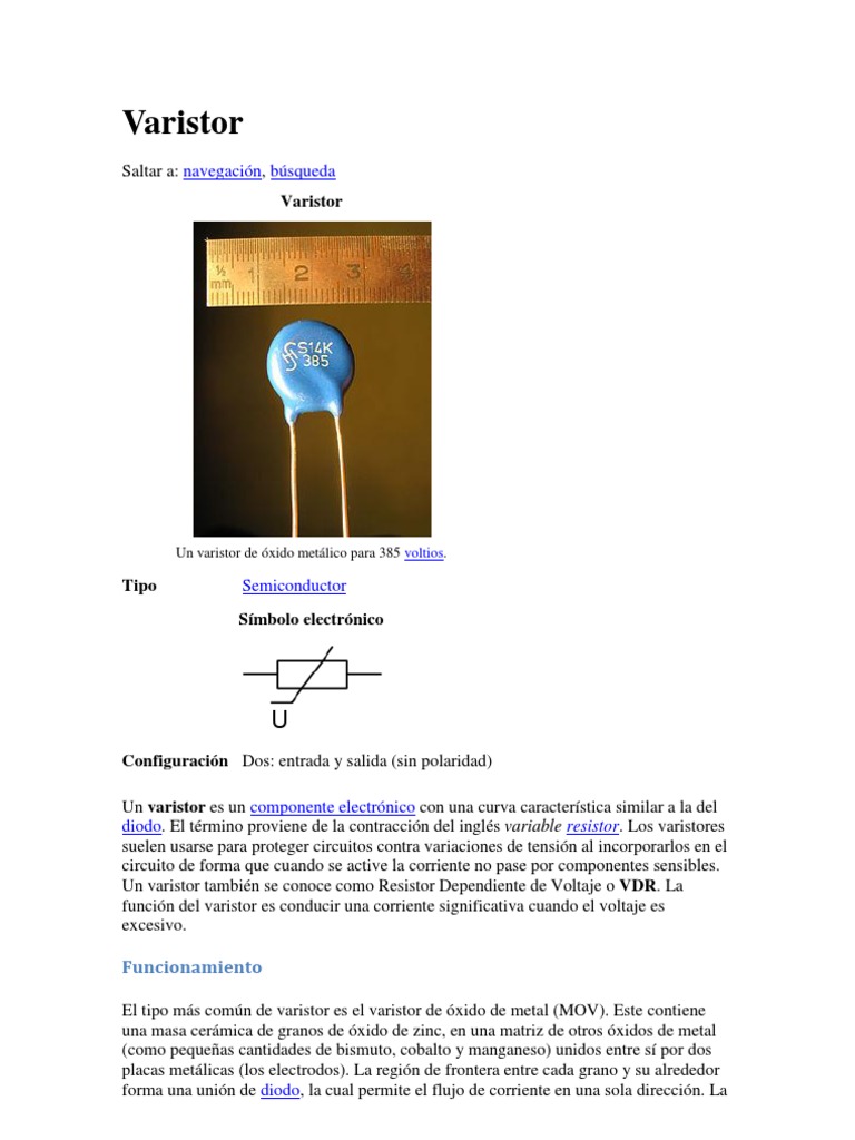 Varistor: Protección contra picos de tensión | PDF | Electricidad ...