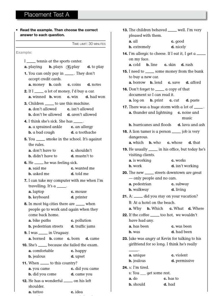 Placement Test | Download Free PDF | Leisure
