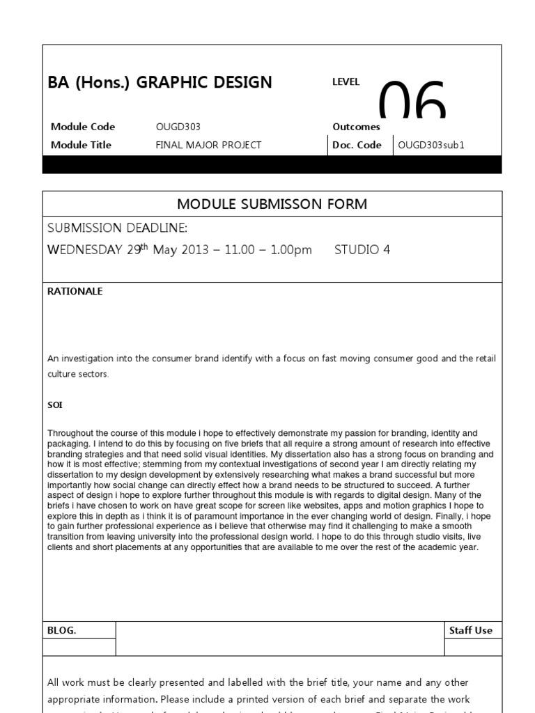 Ba (Hons.) Graphic Design: Module Submisson Form | PDF | Design ...