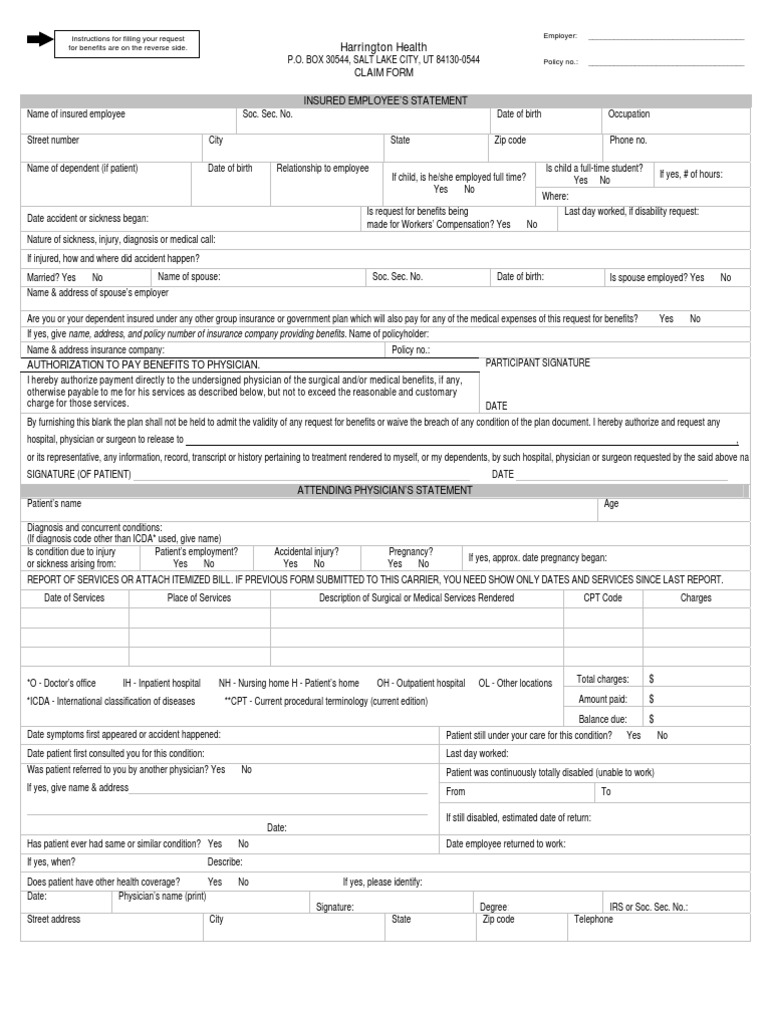 Health Insurance Claim Form Instructions | PDF | Patient | Hospital